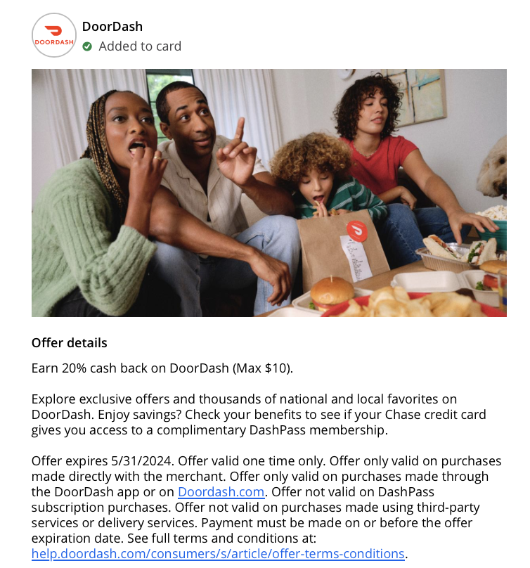 [Expired] Chase Offers: Save 10% On DoorDash (Max $5 Back) - Doctor Of Credit